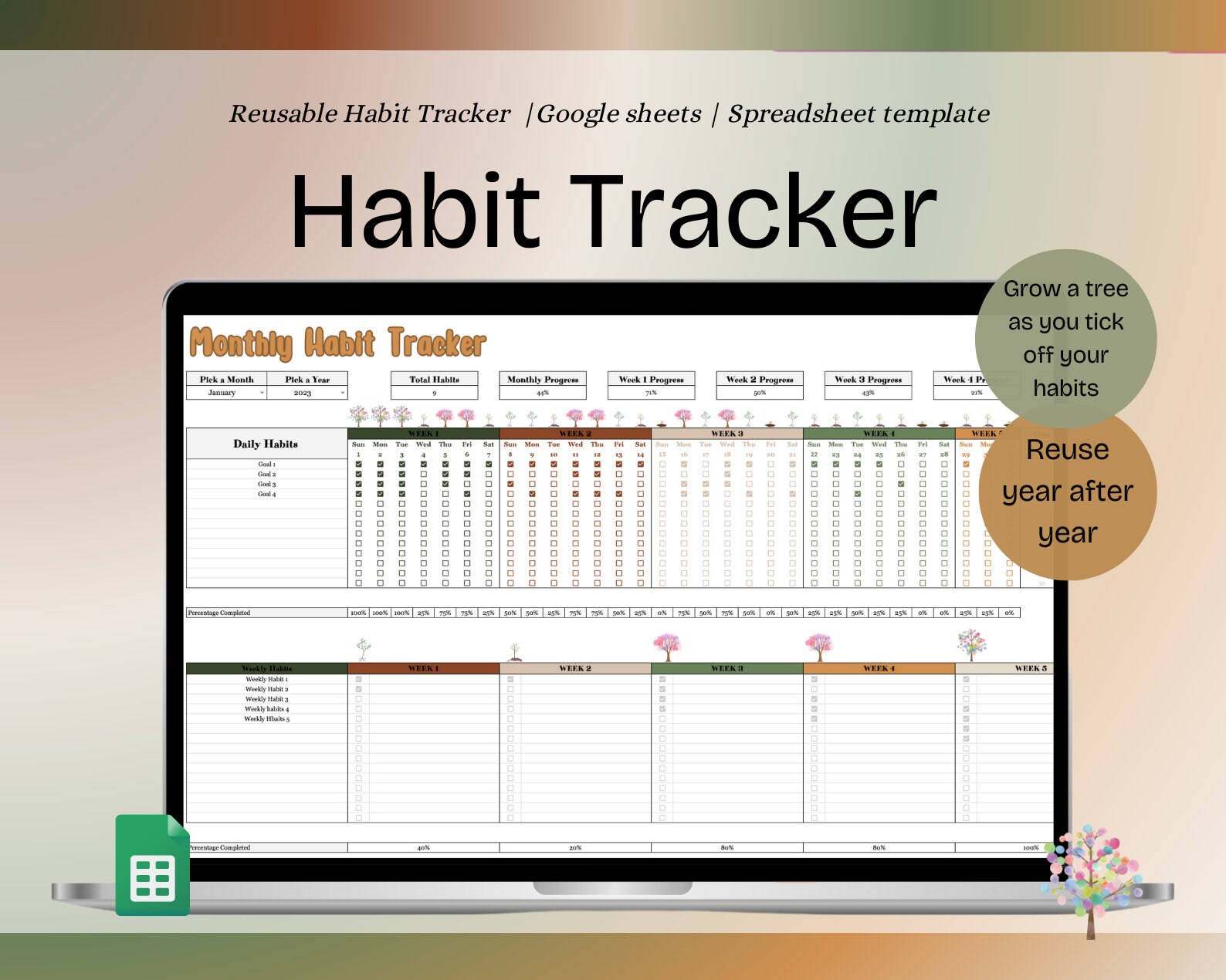 Habit Tracker Spreadsheet Google Sheets Daily Habit Planner Weekly ...
