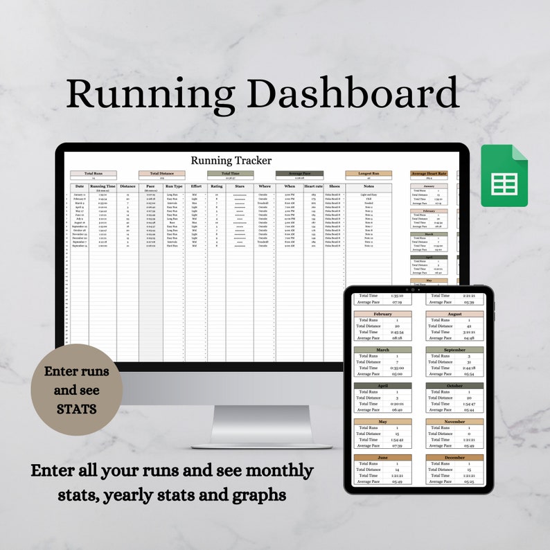 Personalized Running Tracker: Google Sheets, Pace Calculator (digital ...