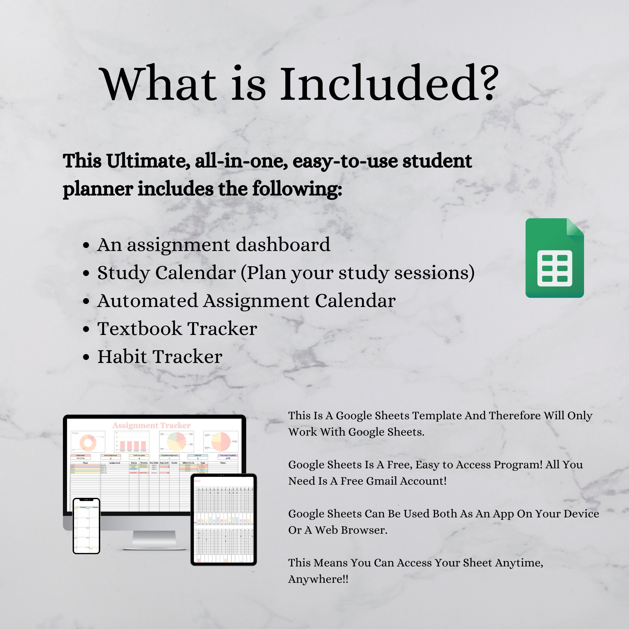 Student Planner & Assignment Tracker Google Sheets Excel College ...