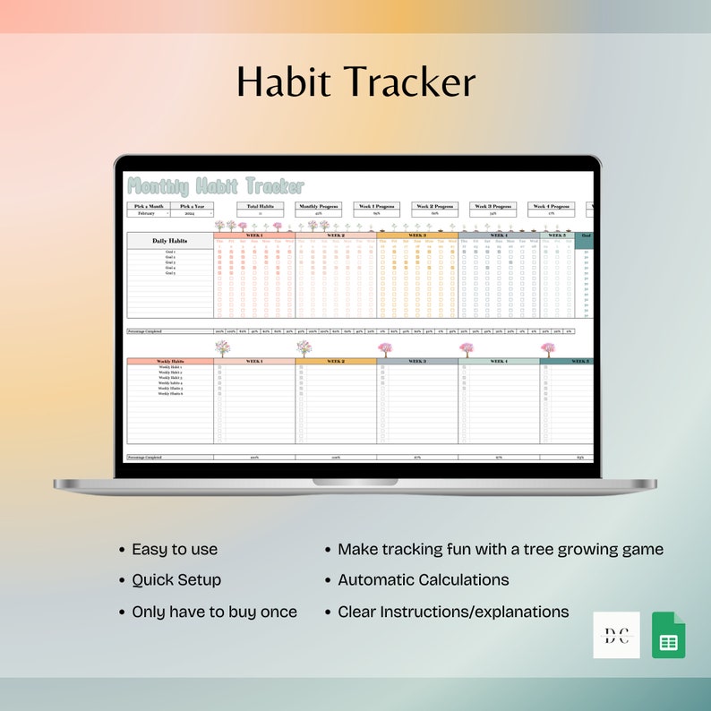Habit Tracker Spreadsheet Google Sheets Daily Habit Planner Weekly ...