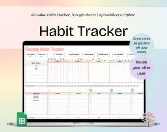 Habit Tracker Spreadsheet for Google Sheets, Daily Habit Planner ...
