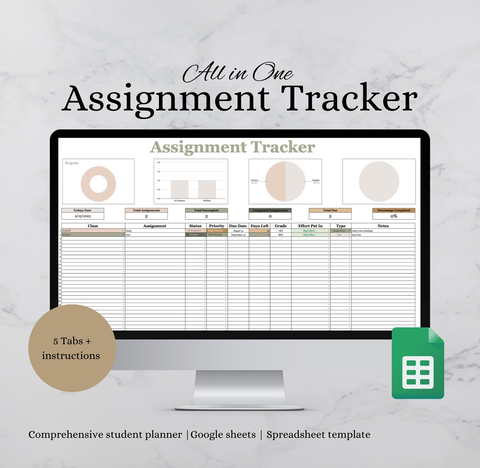 2025 Assignment Tracker Spreadsheet | Student Planner | Academic ...
