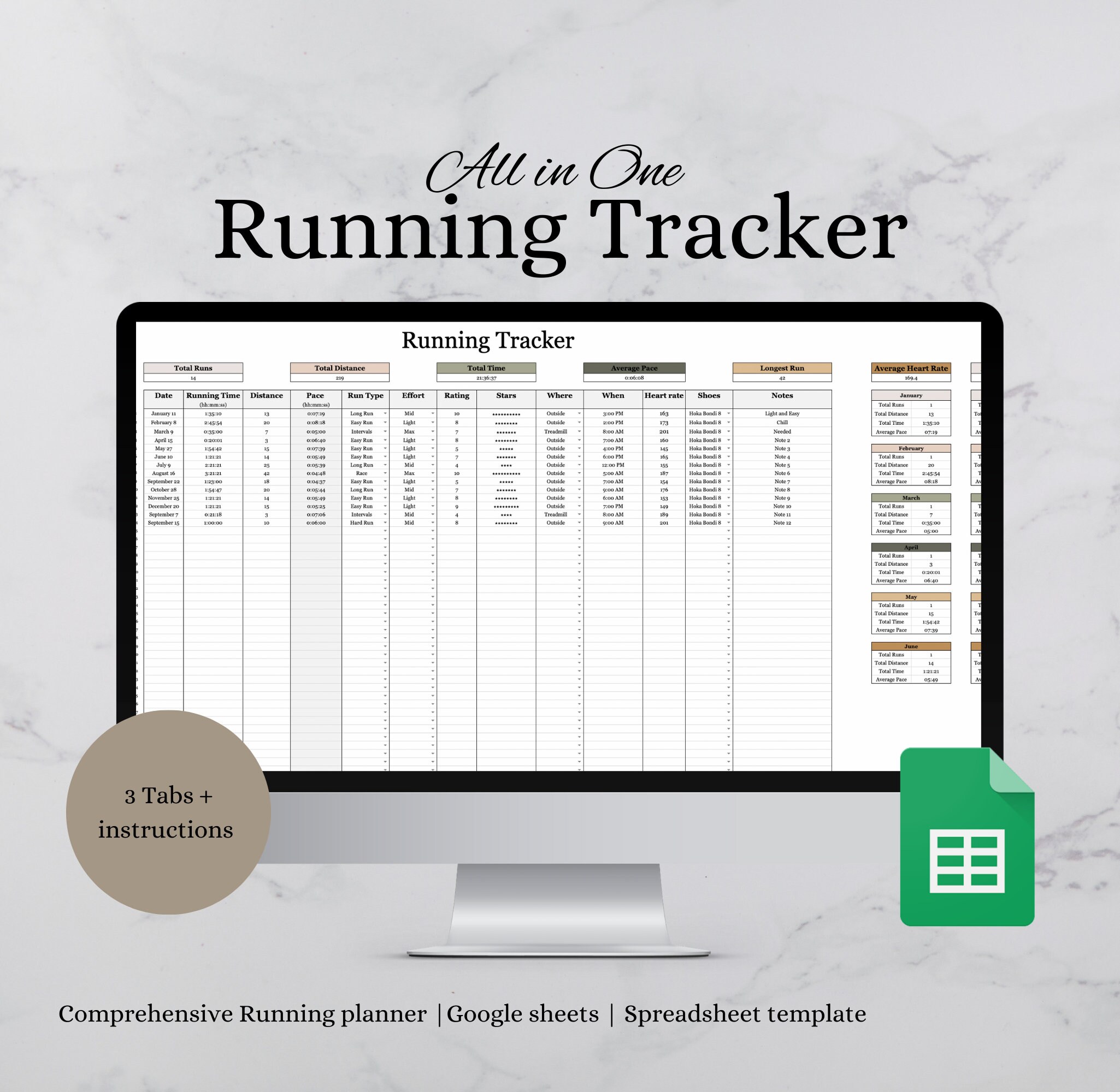 Personalized Running Tracker: Google Sheets, Pace Calculator (digital Download) - Etsy