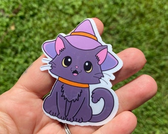 Halloween Black Cat Vinyl Sticker, Spooky Kitty Sticker, Witch Black ...