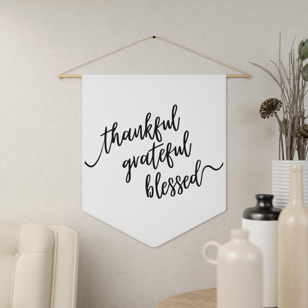 Thankful Grateful Blessed Beige Wall Banner Pennant, Home Decor Sign ...