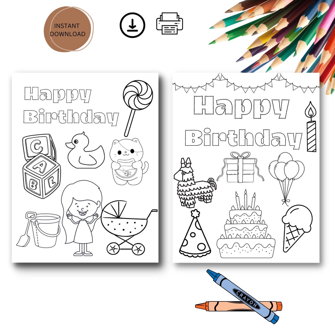 Printable Birthday Coloring Pages, Birthday Activity, Birthday Coloring ...