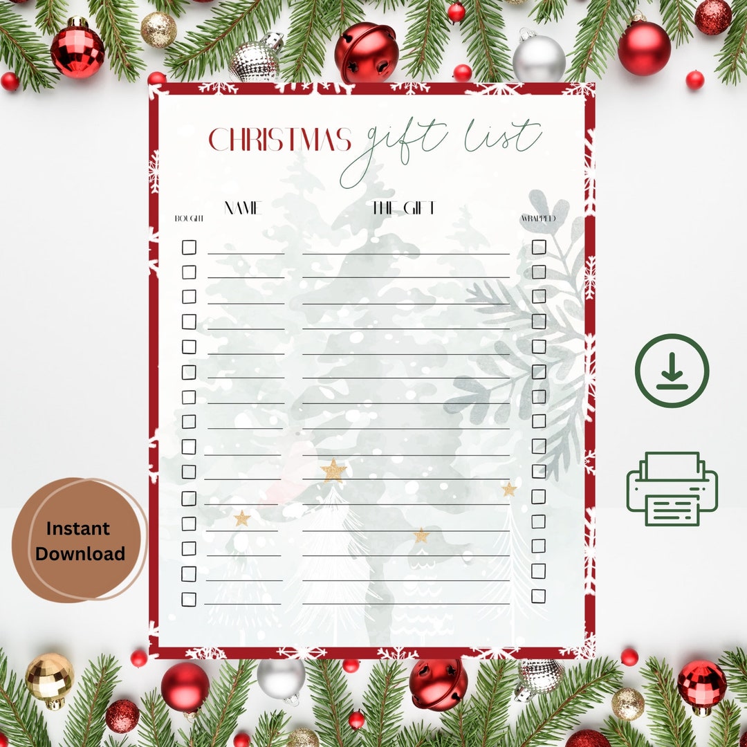 Christmas Gift List Printable, Christmas Gift Planning, Printable Gift ...