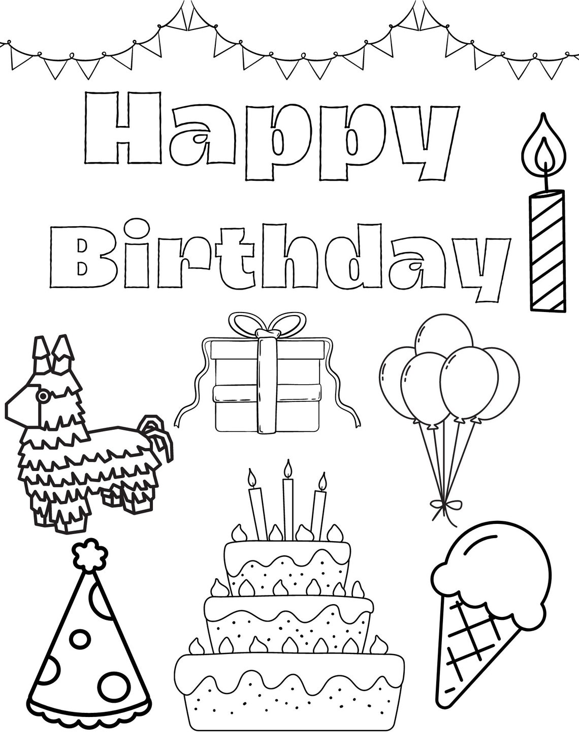 Printable Birthday Coloring Pages, Birthday Activity, Birthday Coloring ...