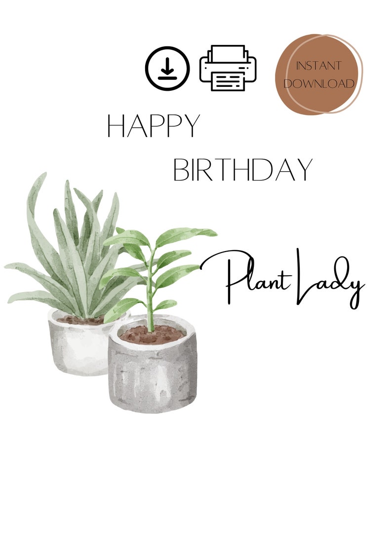 Happy Birthday Plant Lady Birthday Card 5x7, Birthday Card Printable ...