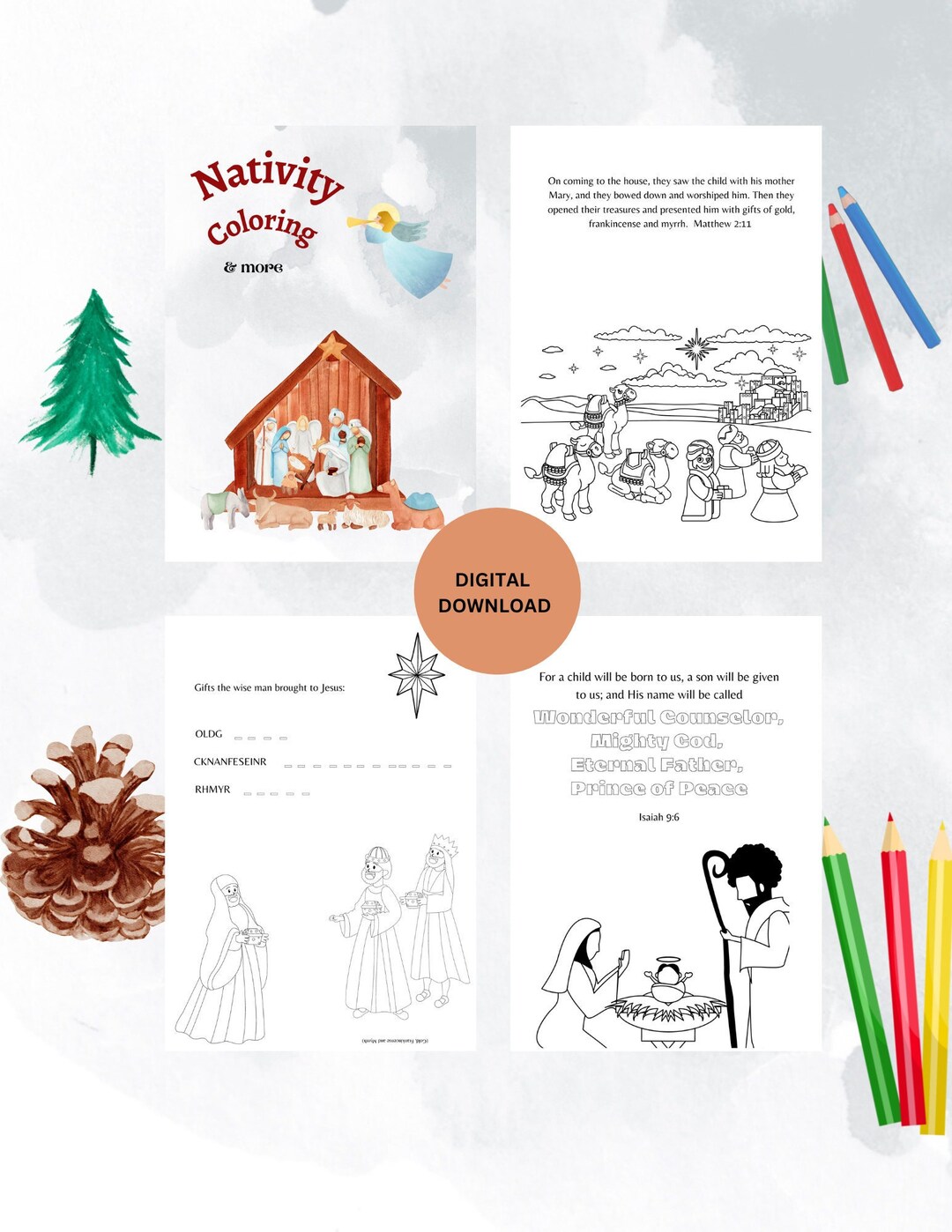 14 Printable Christmas Nativity Coloring Pages for Children, Christmas ...