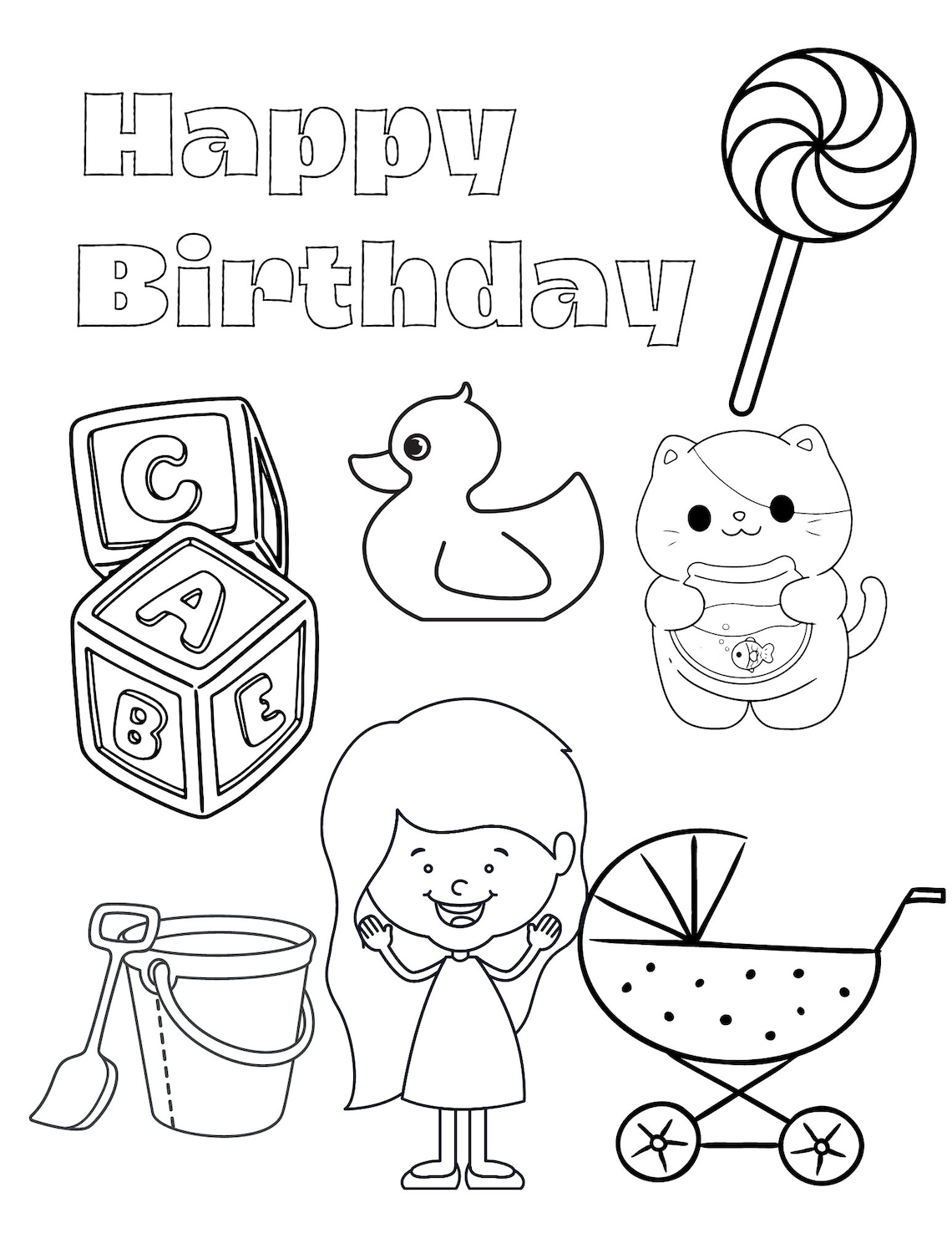 Printable Birthday Coloring Pages, Birthday Activity, Birthday Coloring ...