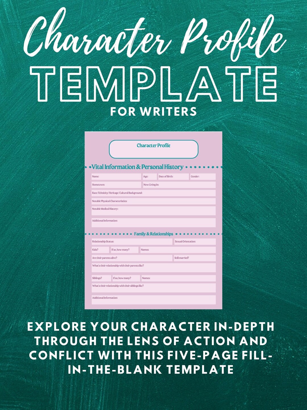 Detailed Character Profile Outline Worksheet Template for Writers ...
