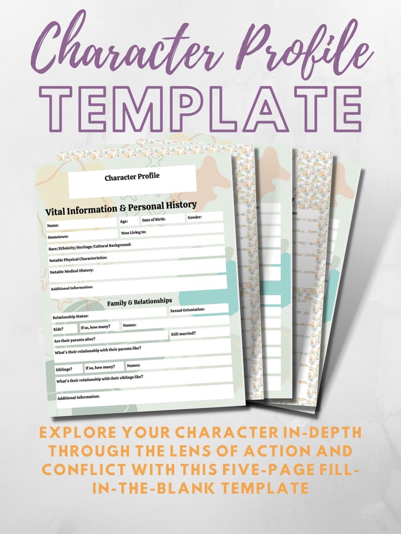 Detailed Character Profile Outline Worksheet Template for Writers ...