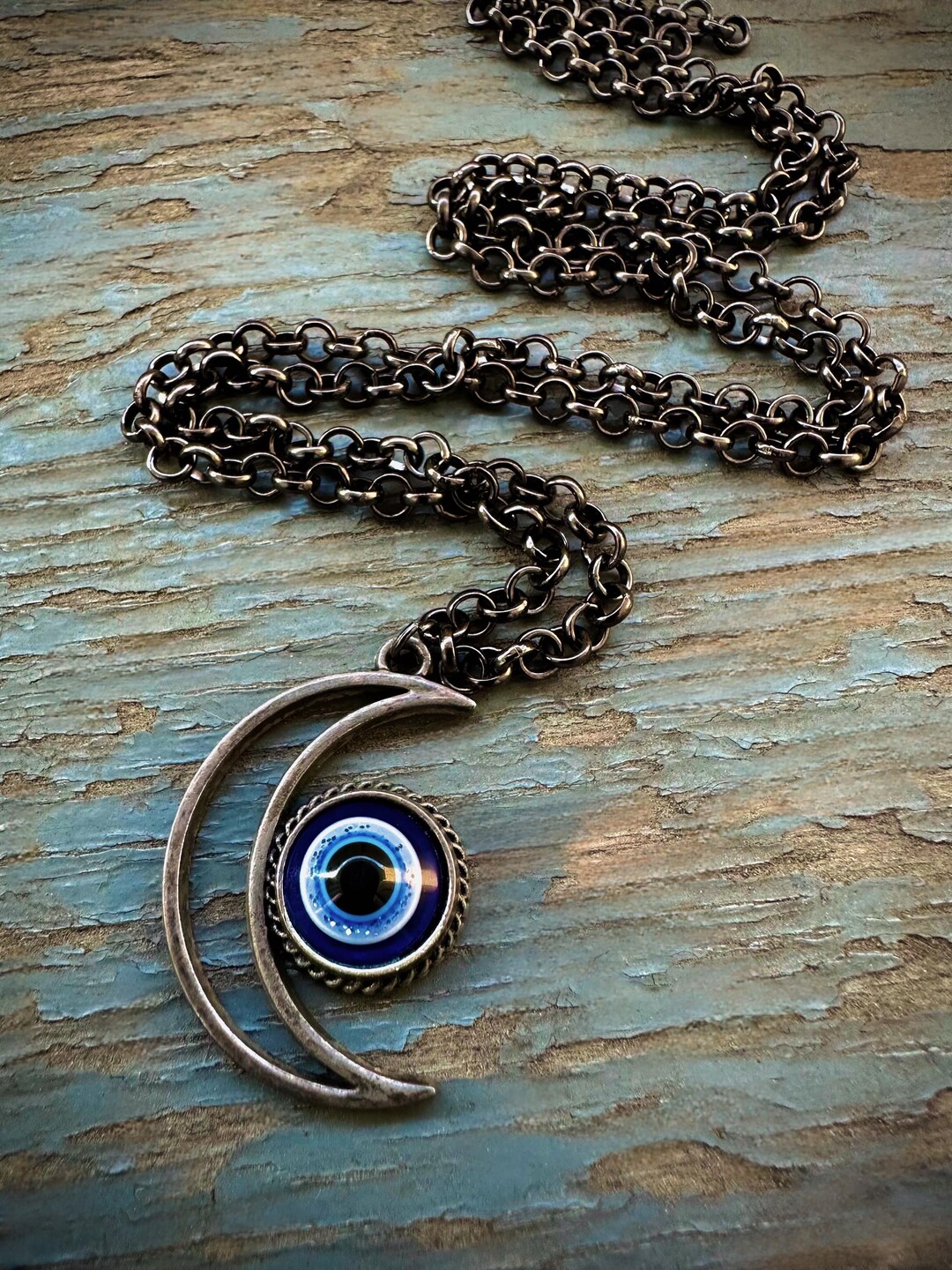Evil Eye Protection Moon Soldered Necklace | Evil Eye Necklace - Etsy