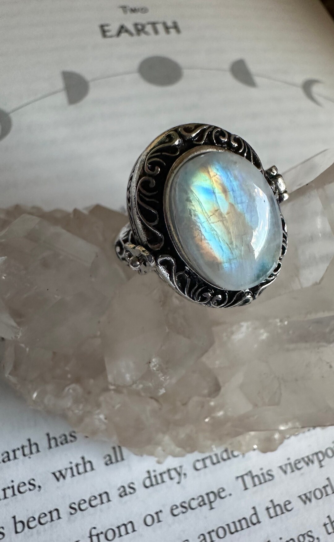 Moonstone Witch Ring | Spell/poison Ring Adjustable | Moon Goddess ...