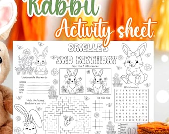 Rabbit Activity Sheet Printable, Kids Bunny Game Page, Bunny Maze, Word ...