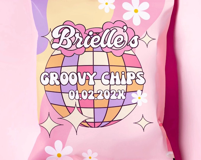Groovy Girl Chip Bag Template | Retro 70s Birthday Favor Bag | Editable ...