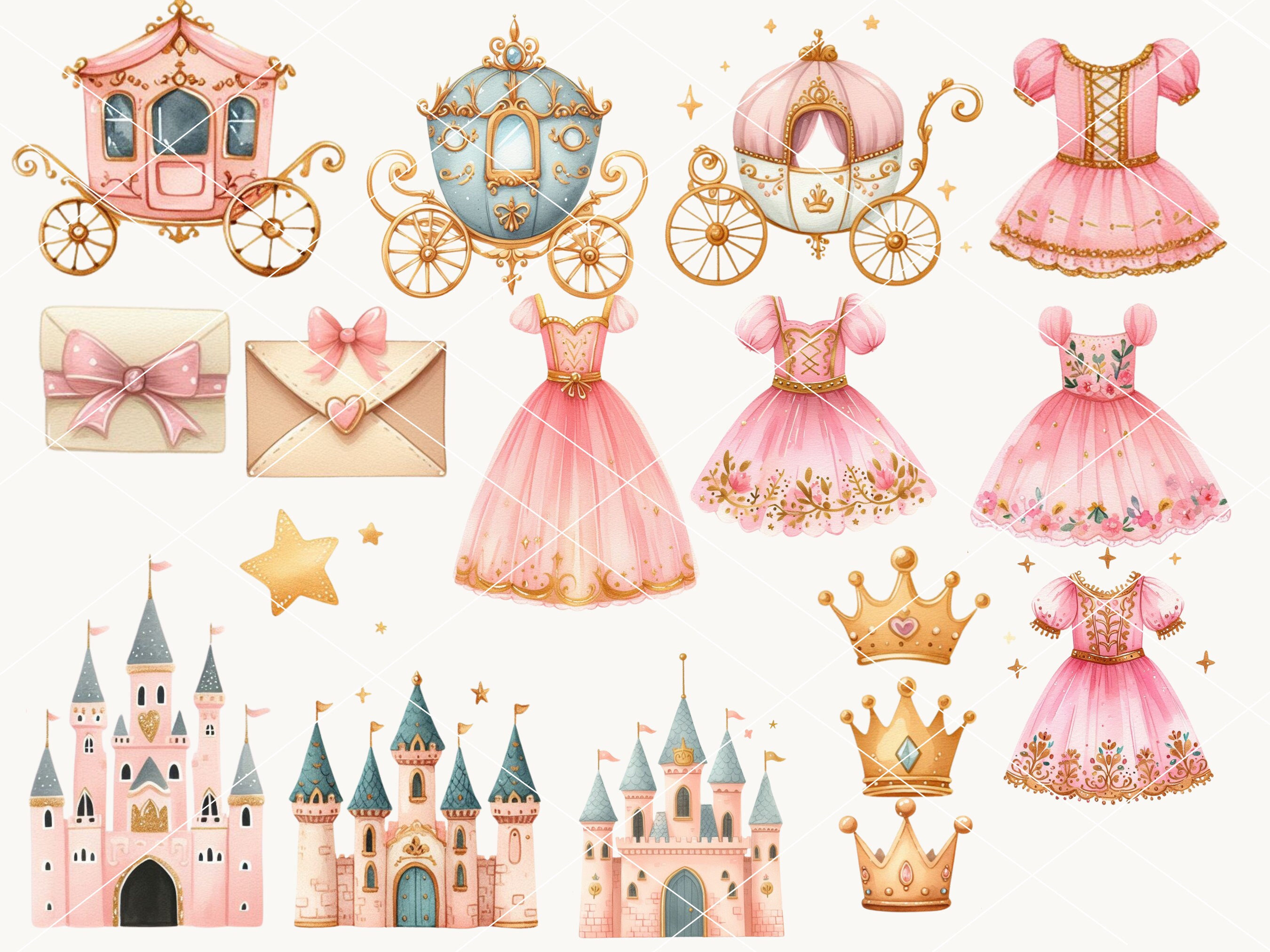 39 Pink Princess Watercolor Png Pink and Gold Clipart - Etsy