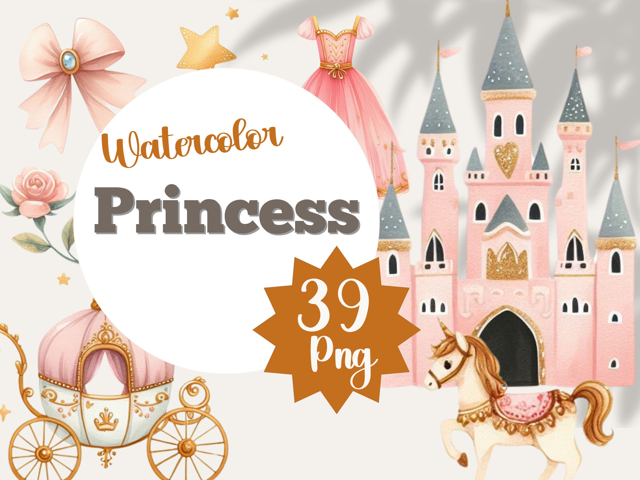 39 Pink Princess Watercolor Png Pink and Gold Clipart - Etsy