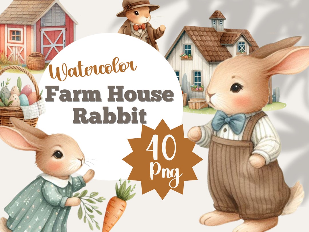 40 Farm House Rabbits Watercolor Png Rabbit Clipart - Etsy