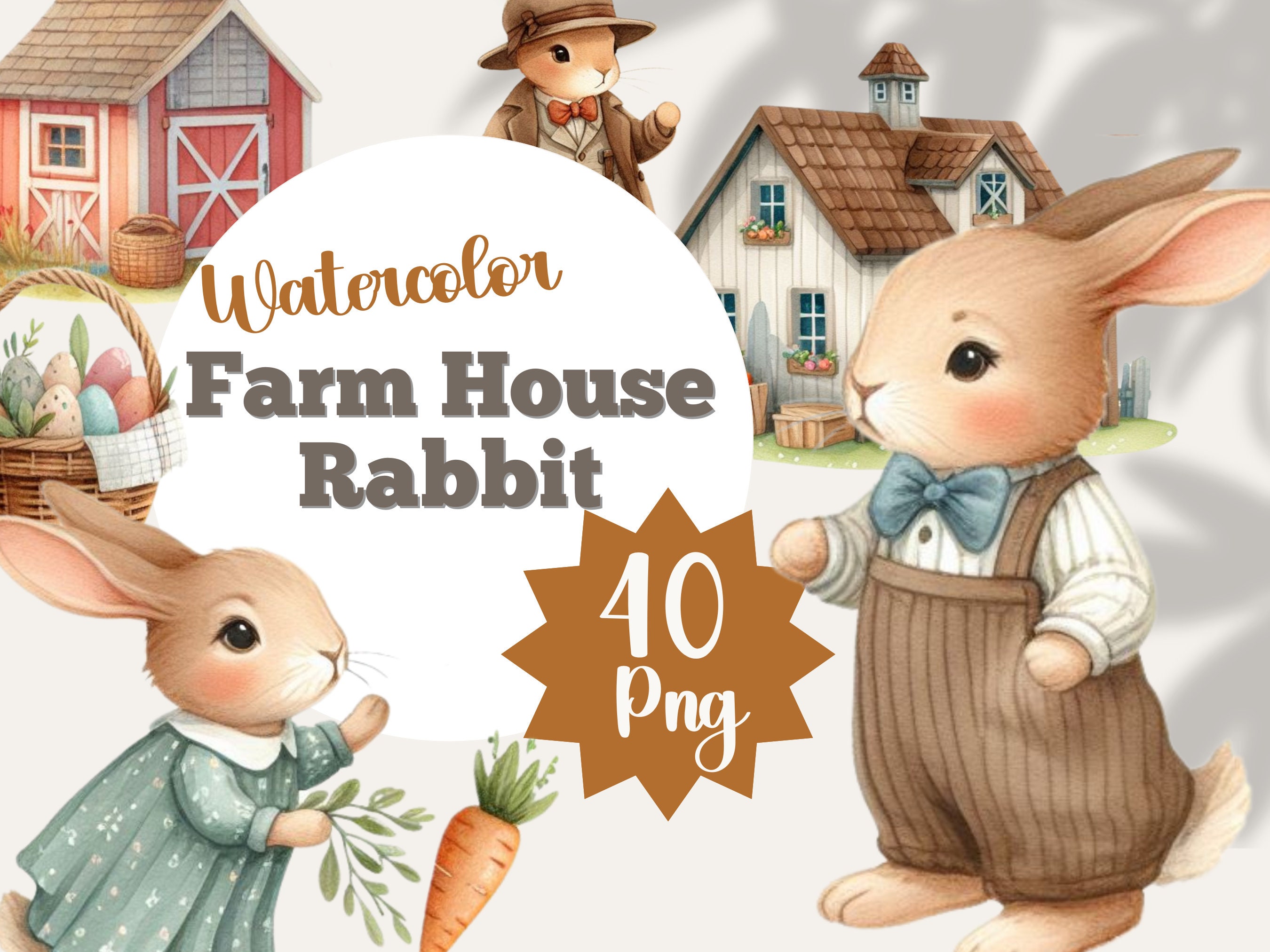 40 Farm House Rabbits Watercolor Png Rabbit Clipart - Etsy