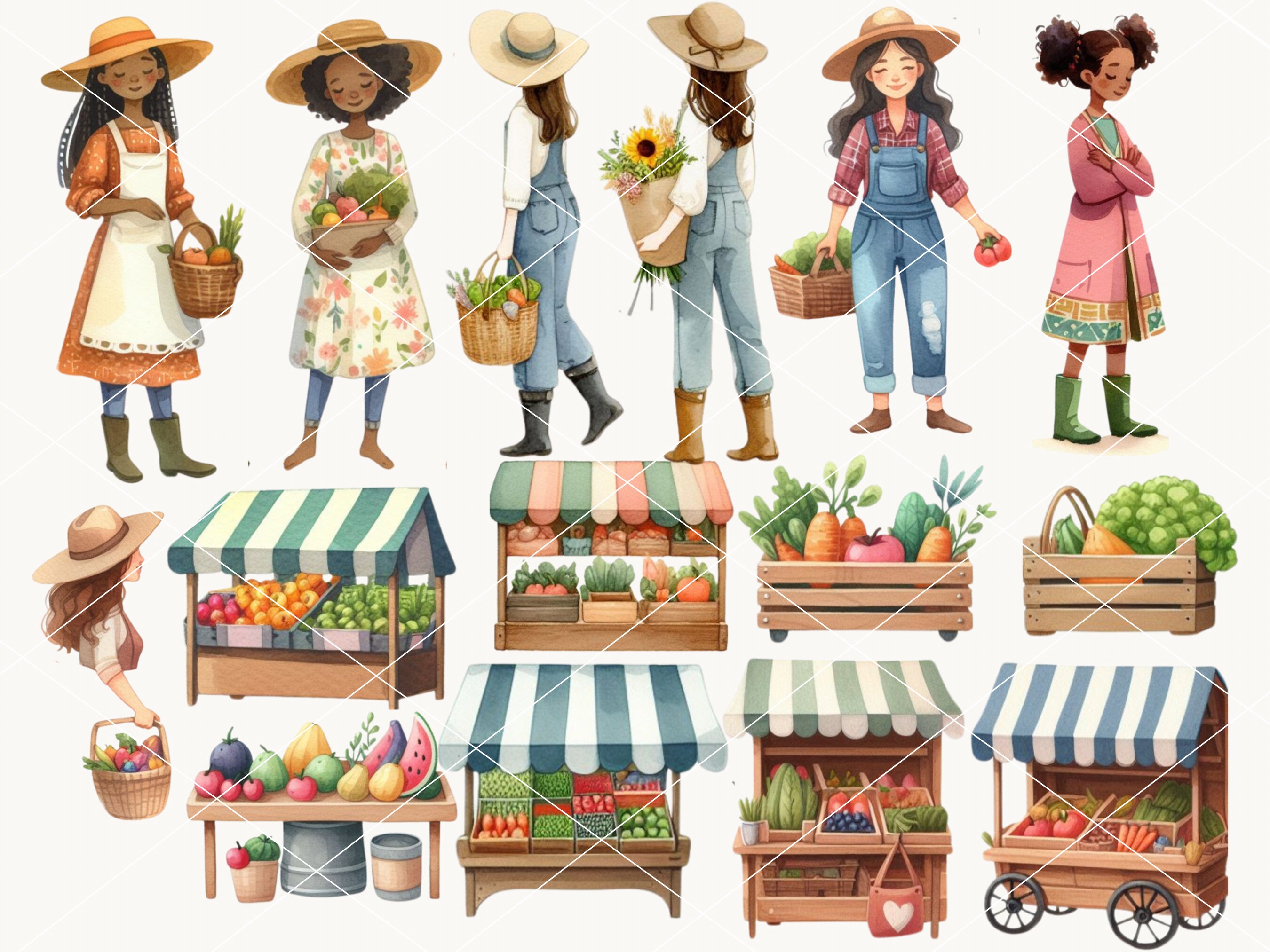 45 Farmers Market Clipart, Local Grown Veggie Clipart - Etsy