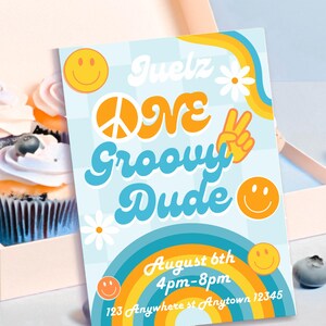 One Groovy Dude Birthday Invitation - Etsy