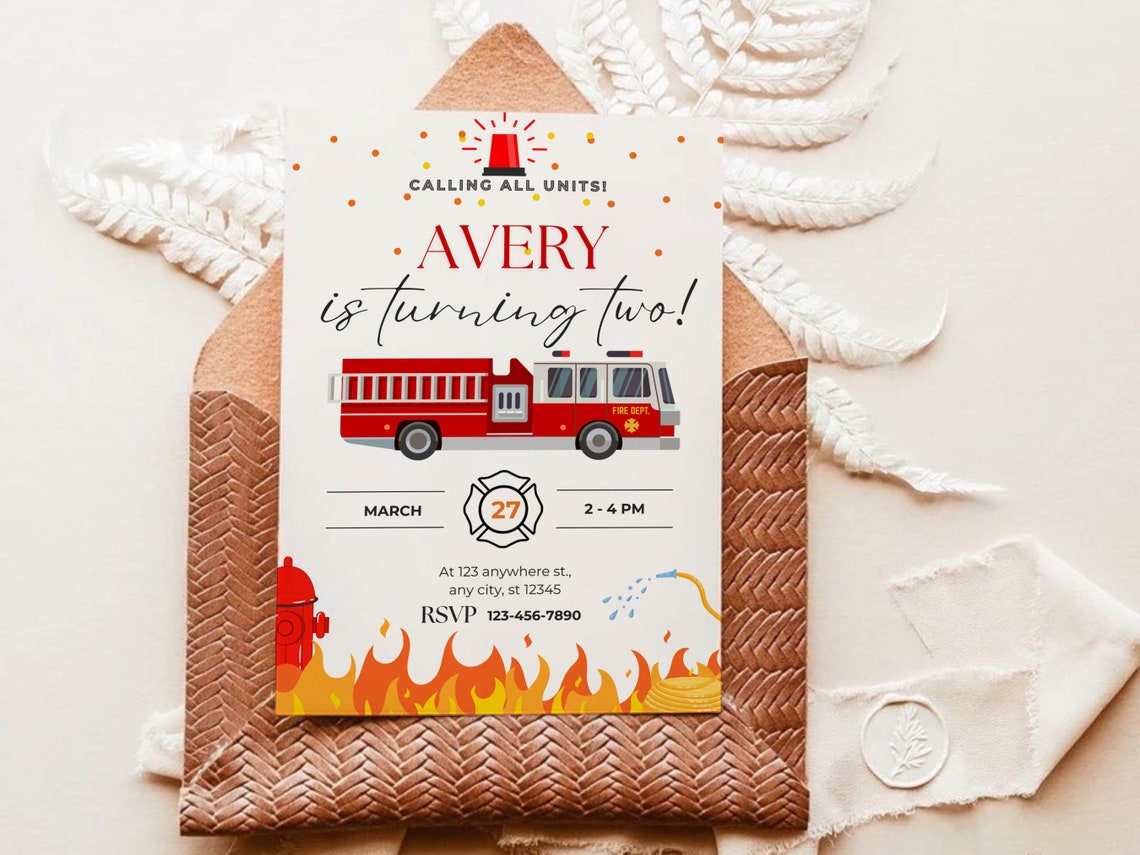 Fireman Birthday Invitation | Fire Fighter Digital Party Invite - Etsy