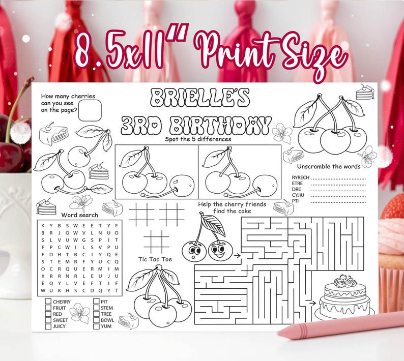 Cherry Activity Sheet Printable, Cute Cherry Kids Games Page, Cherry ...