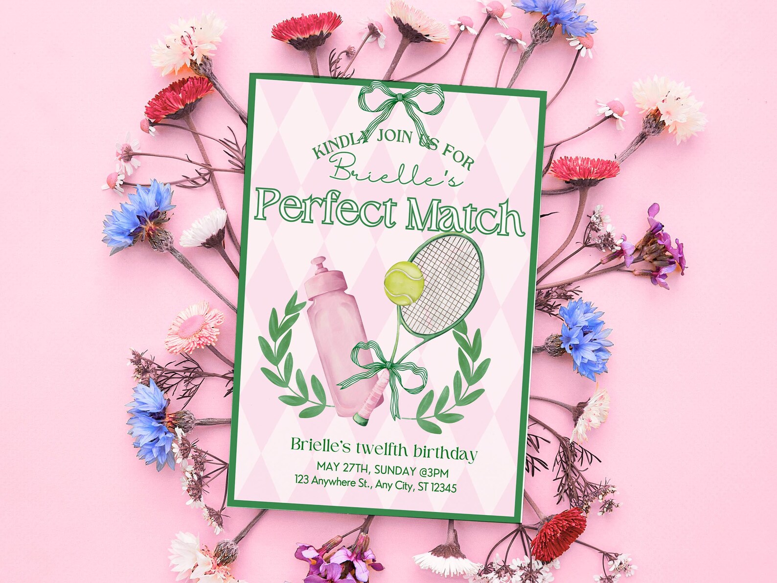 Girls Tennis Birthday Digital Invitation | Tennis-themed Party Invite ...