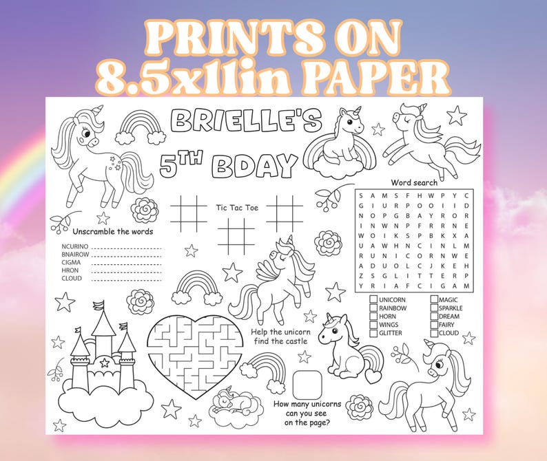 Unicorn Activity Sheet Printable | Kids Unicorn Party Games | Unicorn ...