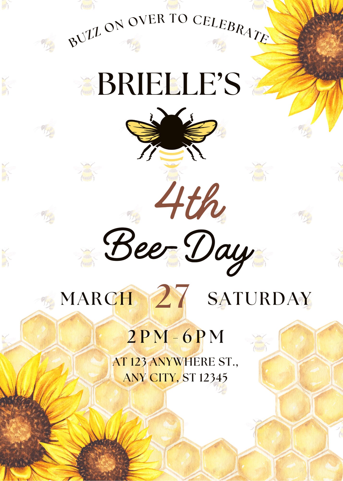 Happy Bee Day Printable Birthday Invitation Bee Themed Party Invite - Etsy