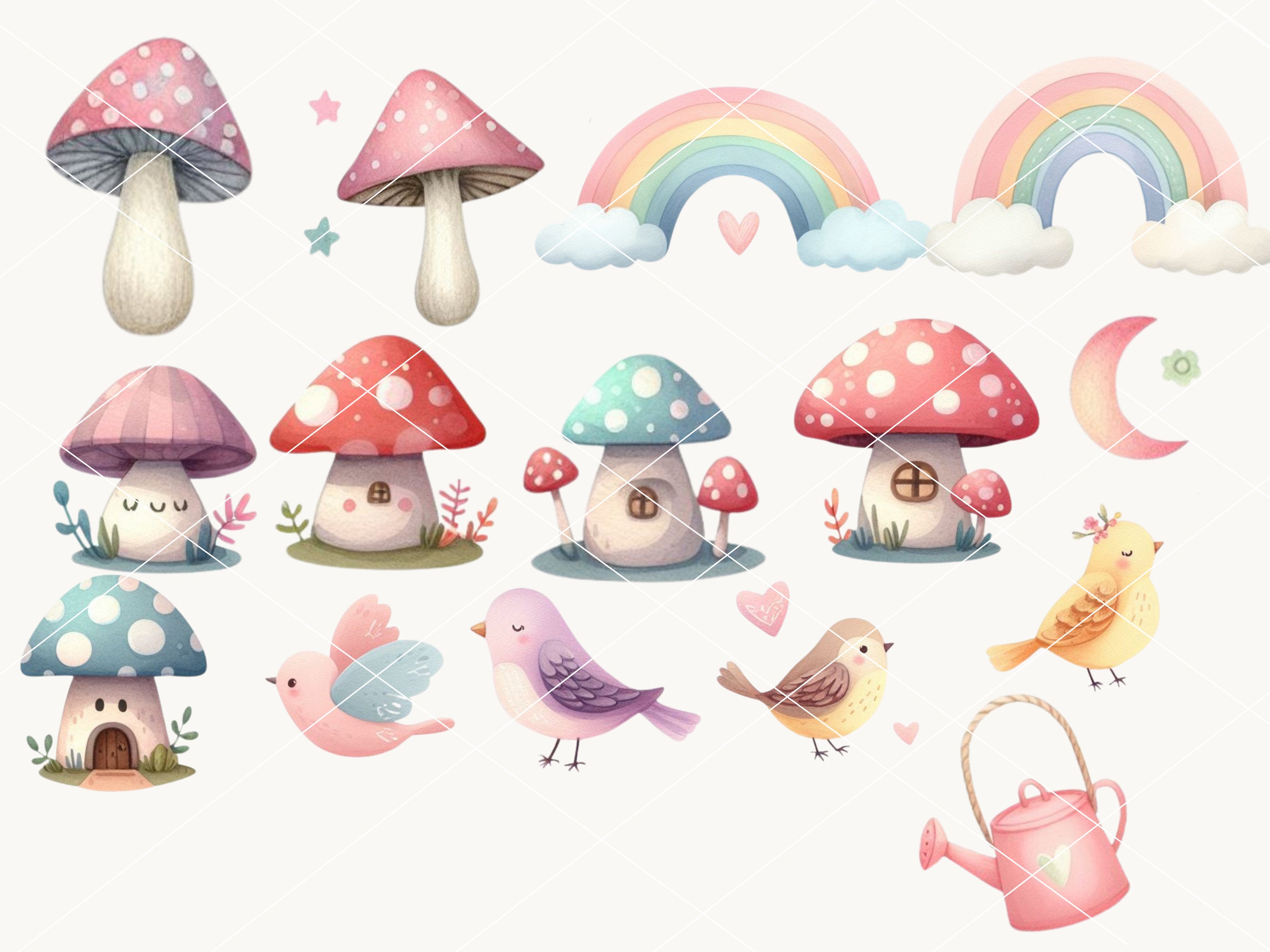 38 Fairy Garden Watercolor Png Mushroom Clipart, Watercolor Flower Png ...