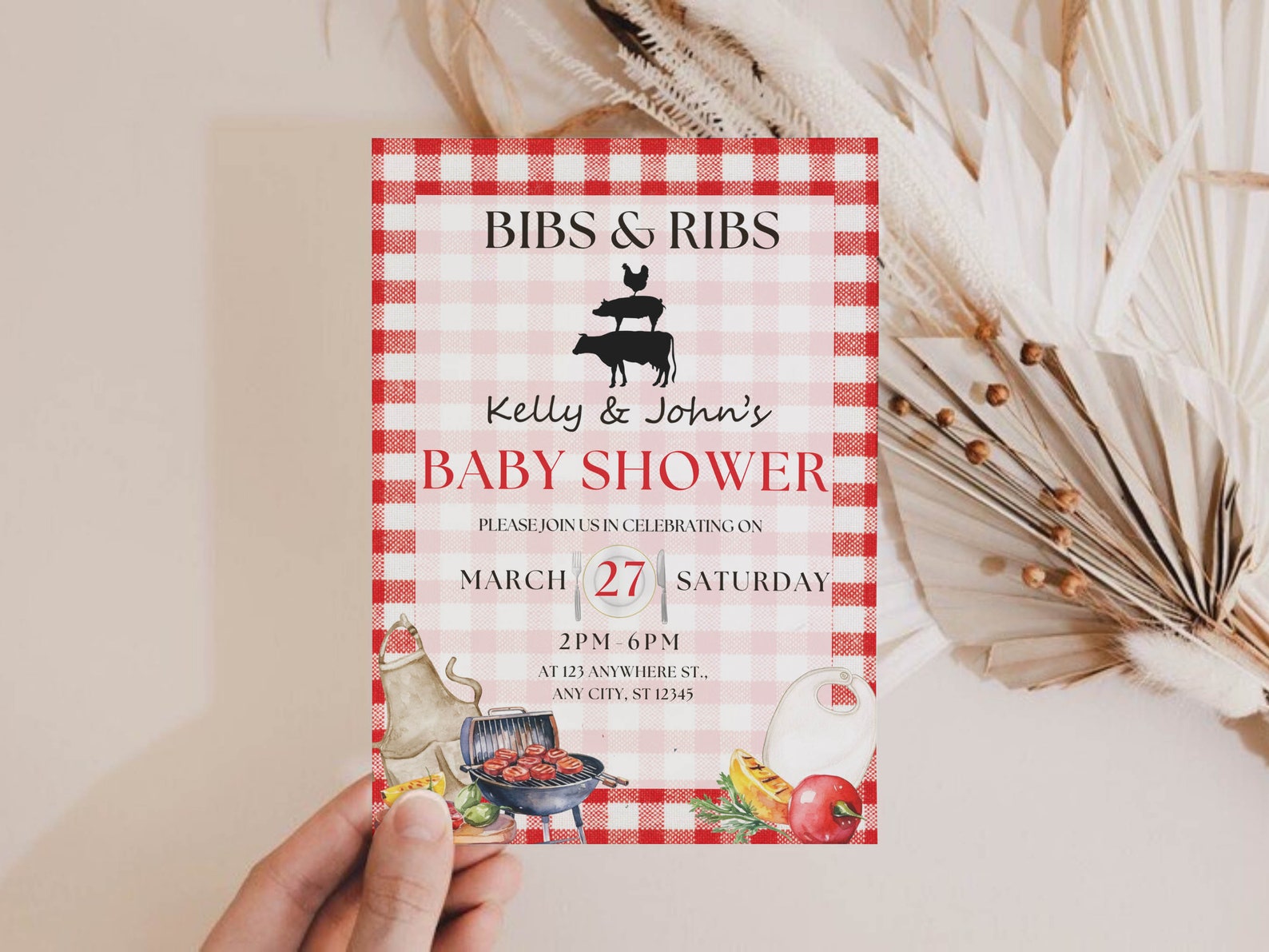 Bibs and Ribs Baby Shower | Babyq Printable Invitation - Etsy
