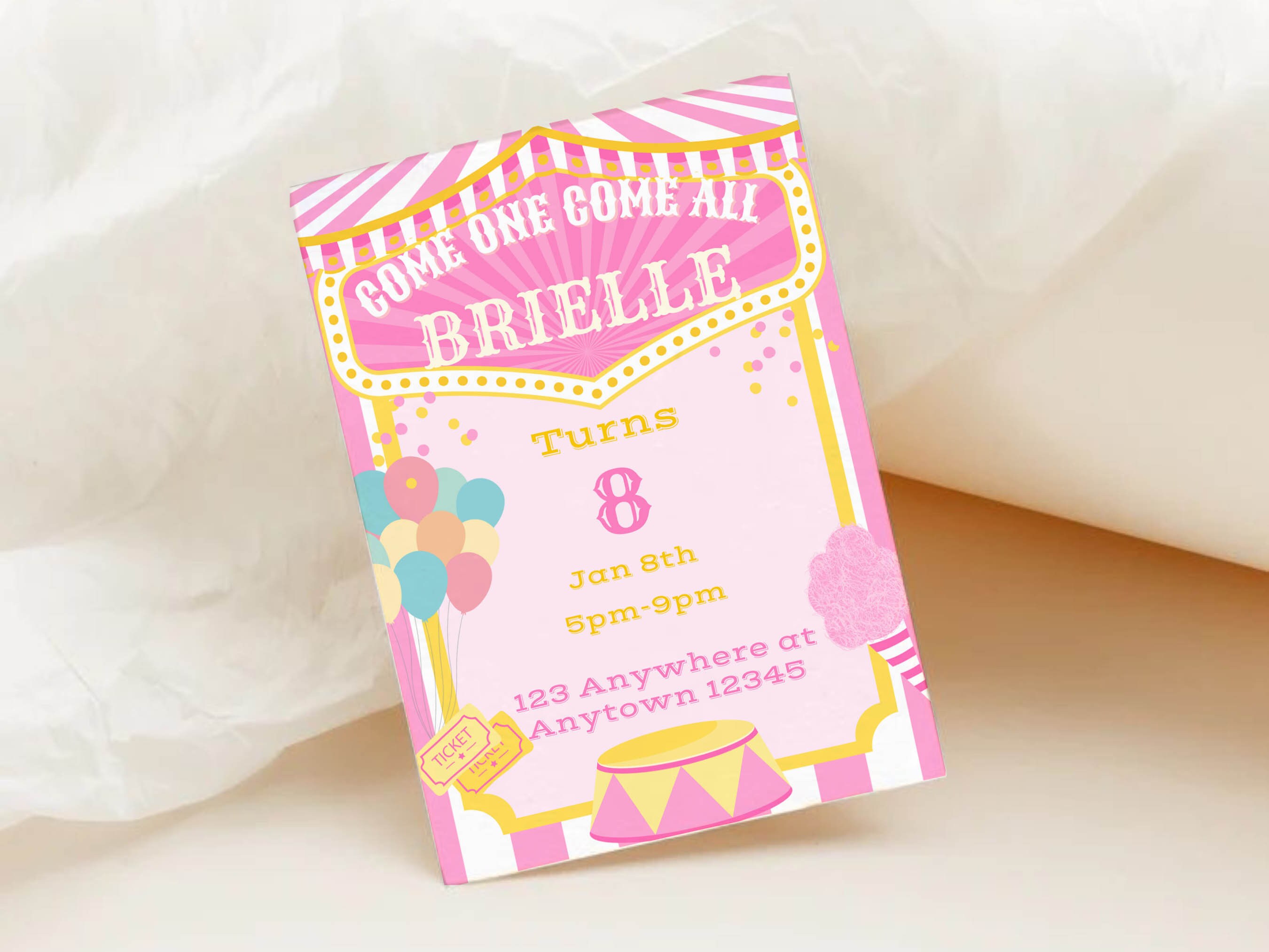 Pink Carnival Birthday Invitation | Girl Circus Invite | Digital Party ...