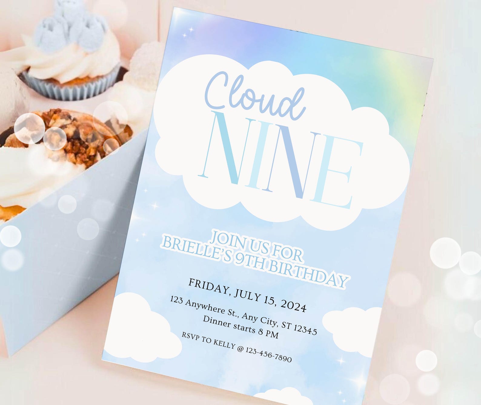 Cloud 9 Birthday Invitation | Cloud 9 Party | 9th Birthday Invitation ...