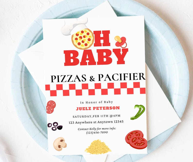 Pizza Baby Shower Invitation | Pizza Party Digital Invite - Etsy
