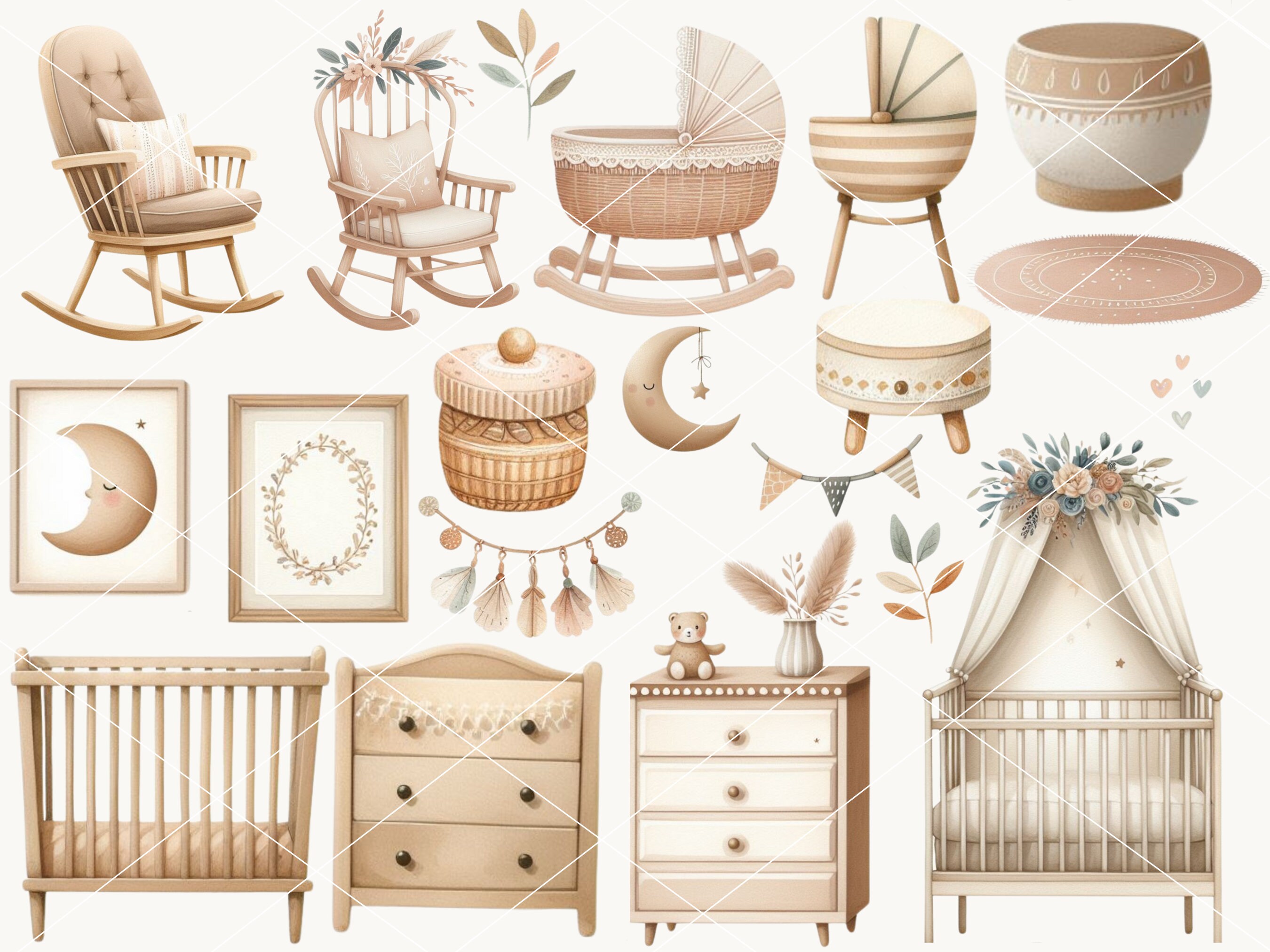 Boho Neutral Nursery Clipart Boho Baby Shower Onesies Clipart - Etsy