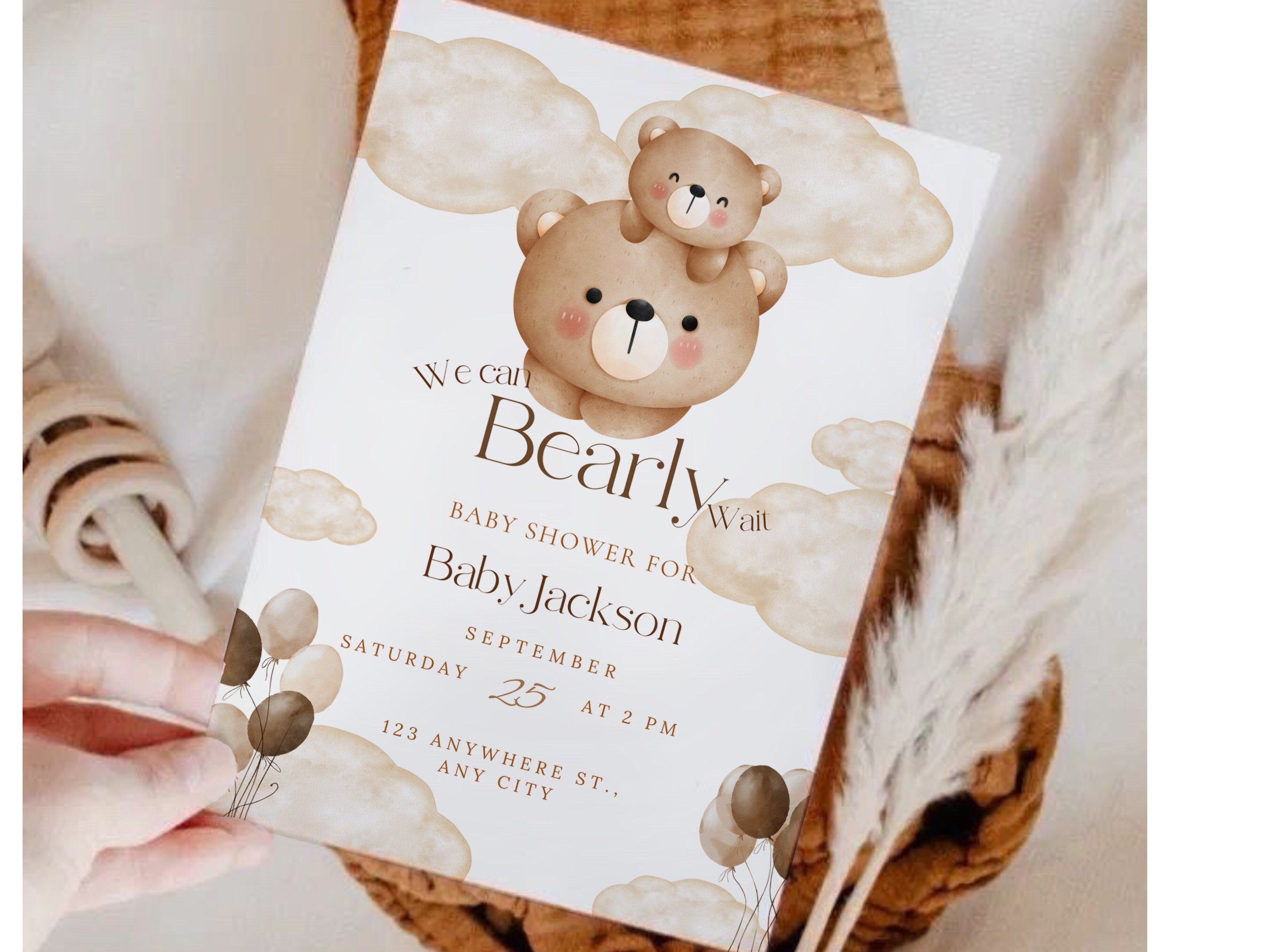 Bearly Wait Invitation Teddy Bear Baby Shower Boho Baby Boy Shower ...