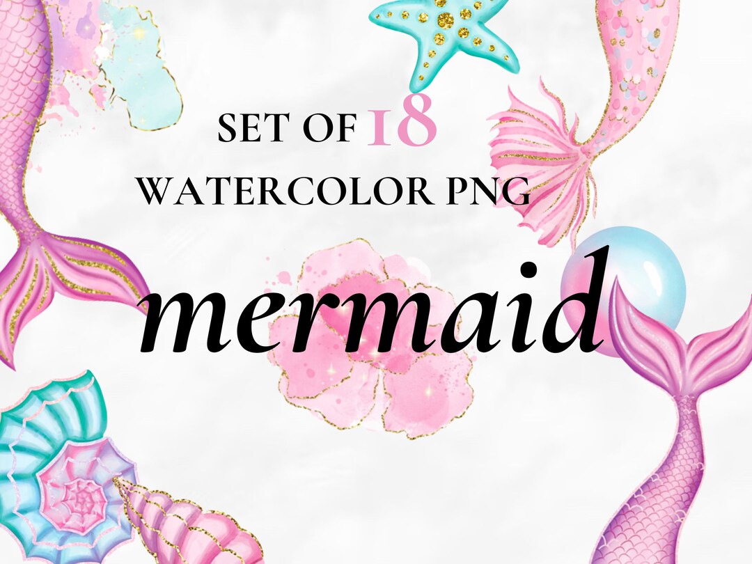 18 Mermaid Tail Watercolor Png Seashell Clipart - Etsy