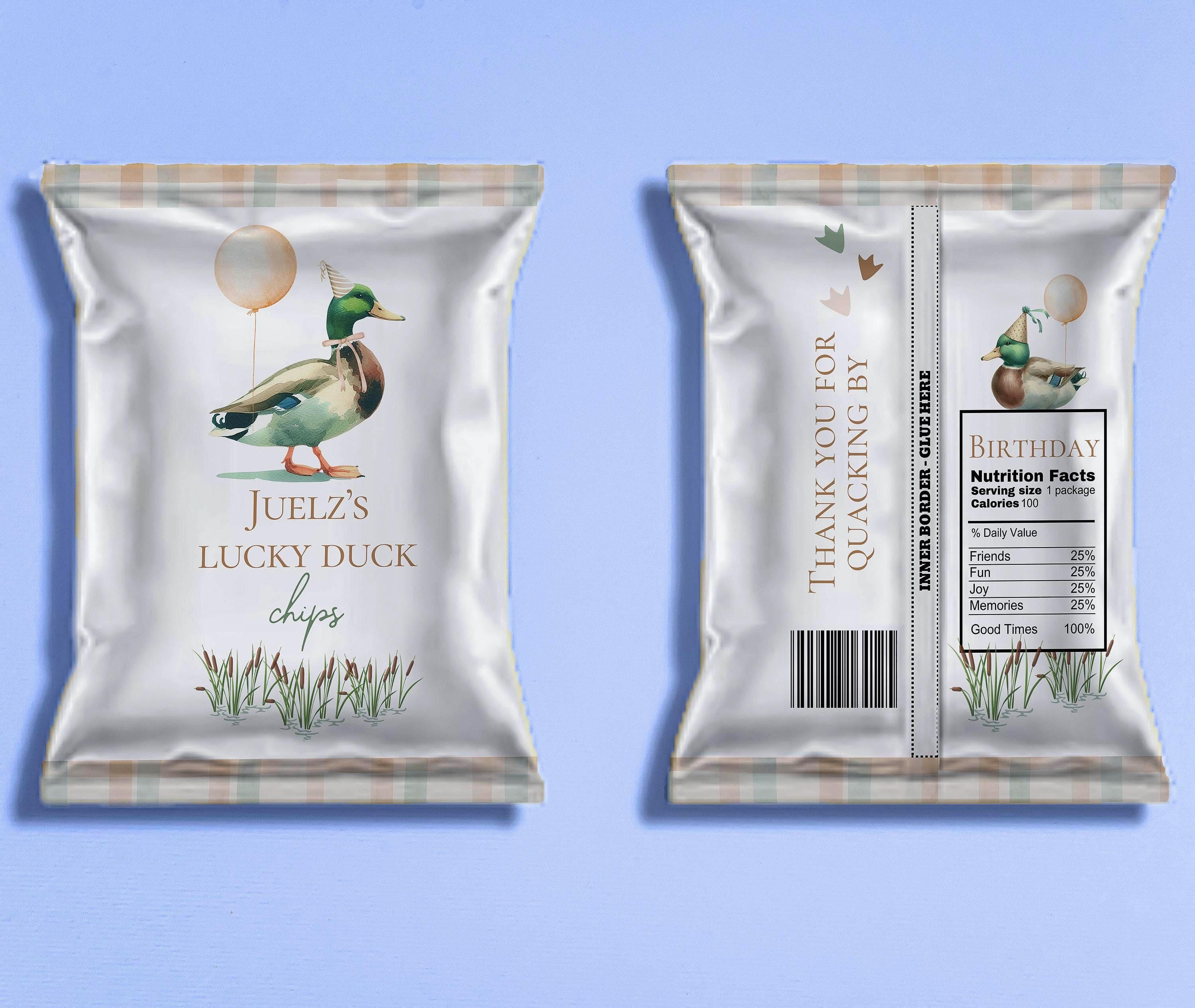 Editable Lucky Duck Chip Bag Template – Duck Birthday Favor Printable ...