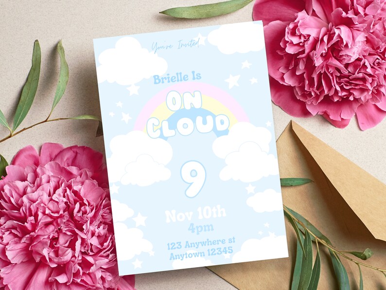 Cloud 9 Birthday Invitation Cloud 9 Party 9th Birthday Invitation - Etsy