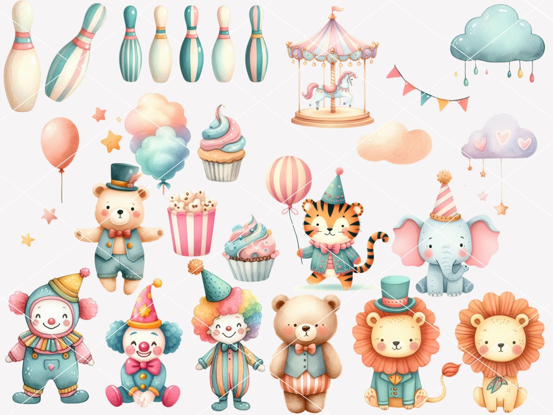 33 Circus Watercolor Png Clowns Clipart - Etsy