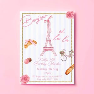 Paris-themed Birthday Invitation | Elegant Eiffel Tower Parisian Party ...