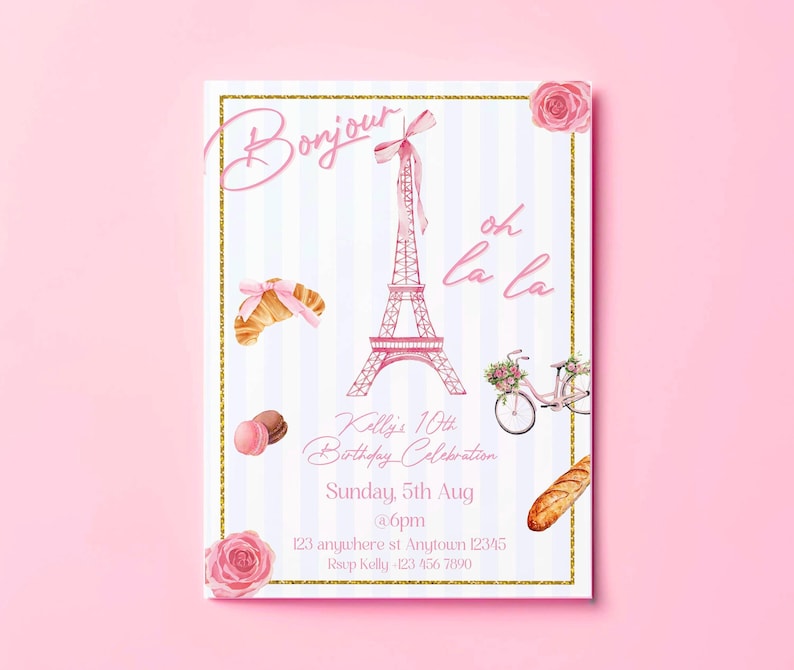 Paris-themed Birthday Invitation | Elegant Eiffel Tower Parisian Party ...