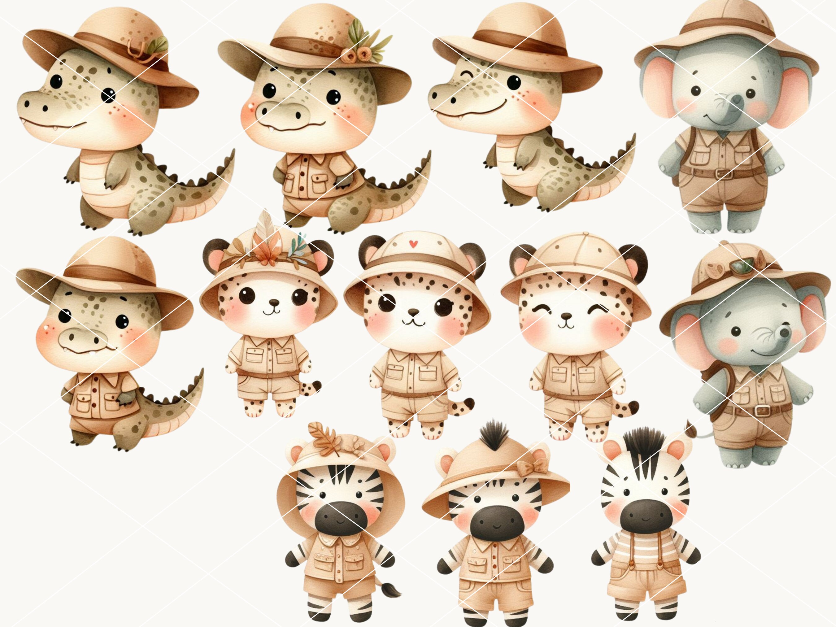 24 Safari Animals Set Watercolor Png Clipart. - Etsy