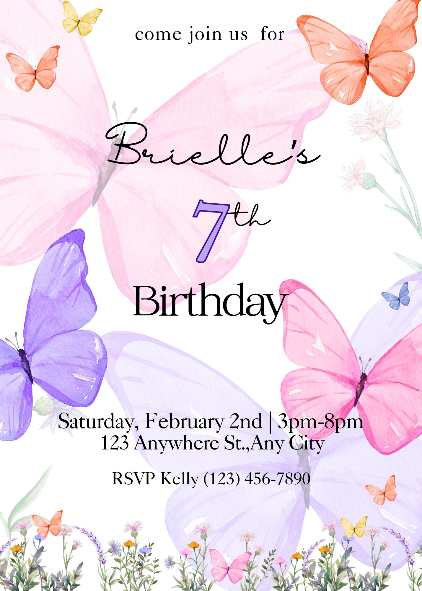 Pastel Butterfly Birthday Invitation - Etsy