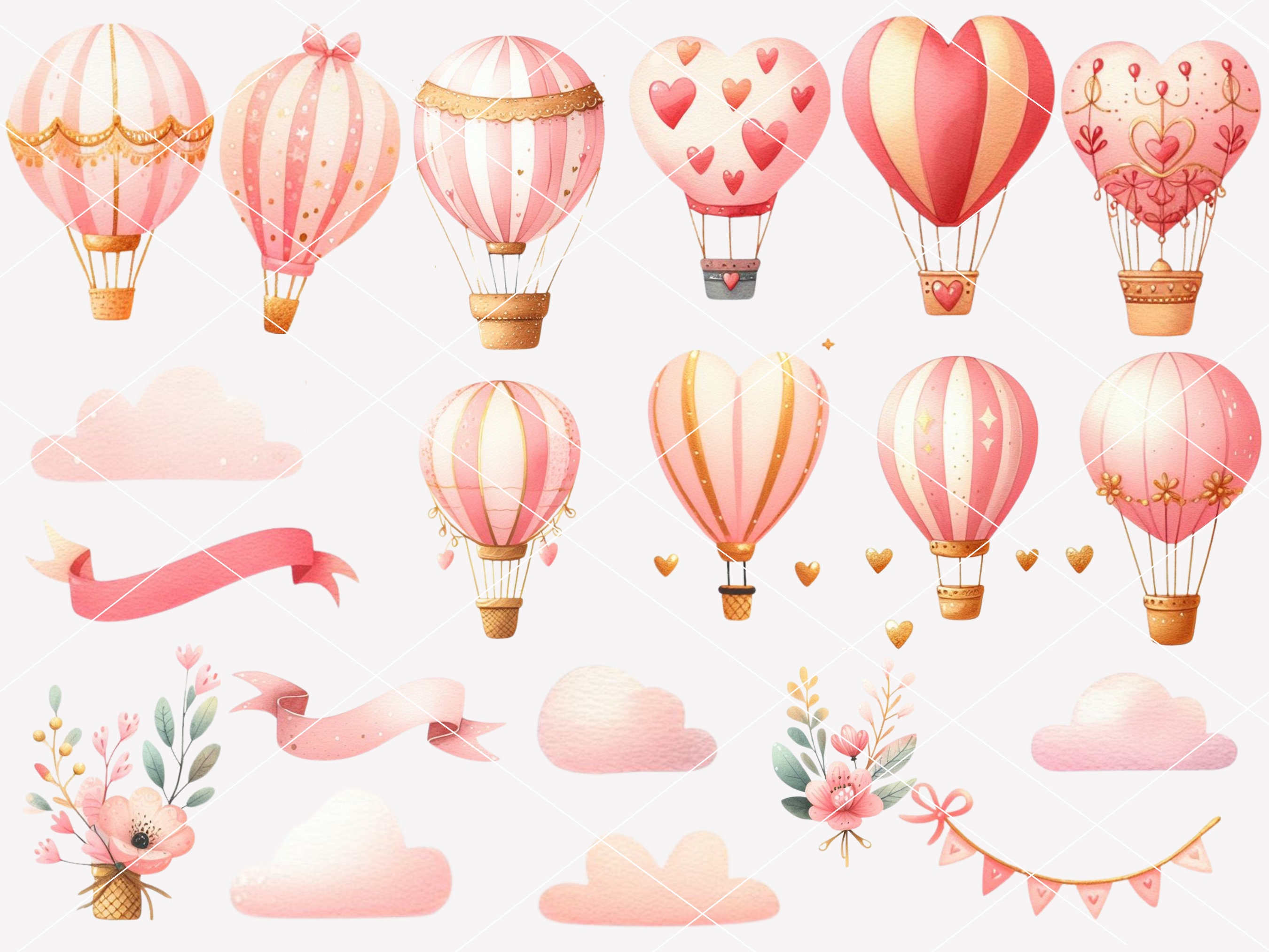 20 Pink Floral Hot Air Balloon Clipart Pink Floral Png Hot Air Clipart ...