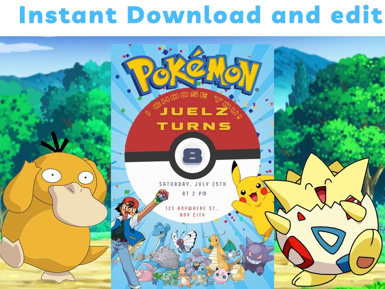 Pokemon Invitation Invitations Invitation Templates - Etsy