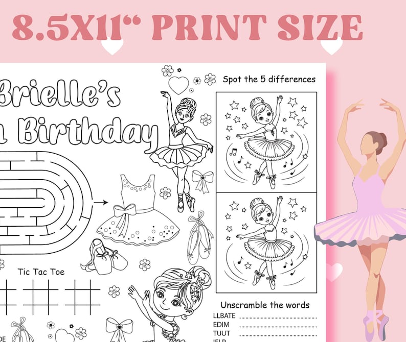 Ballerina Activity Sheet Printable • Ballet Placemats • Kids Ballerina ...
